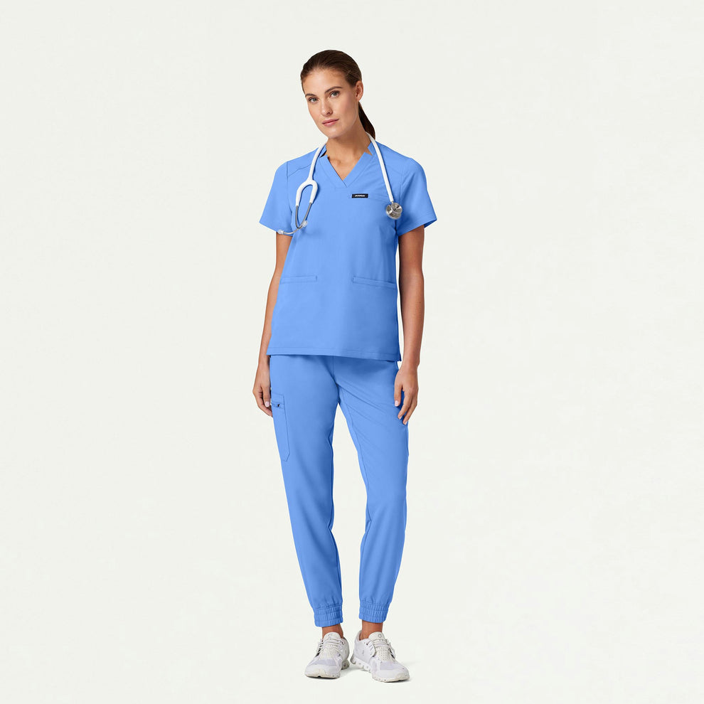 Helia Notched V-Neck Scrub Top - Ceil Blue – JAANUU
