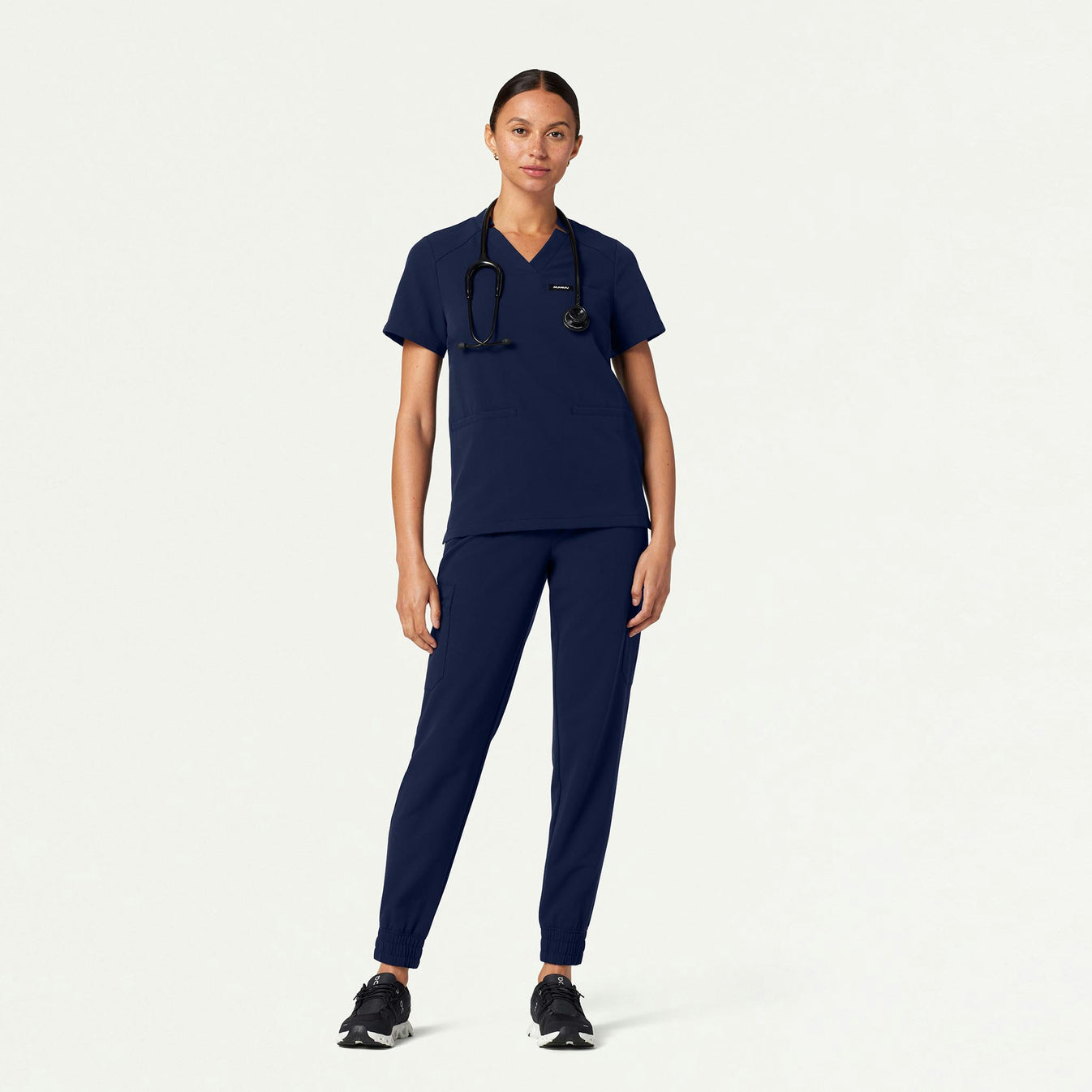 Helia Notched V-Neck Scrub Top - Midnight Navy – JAANUU