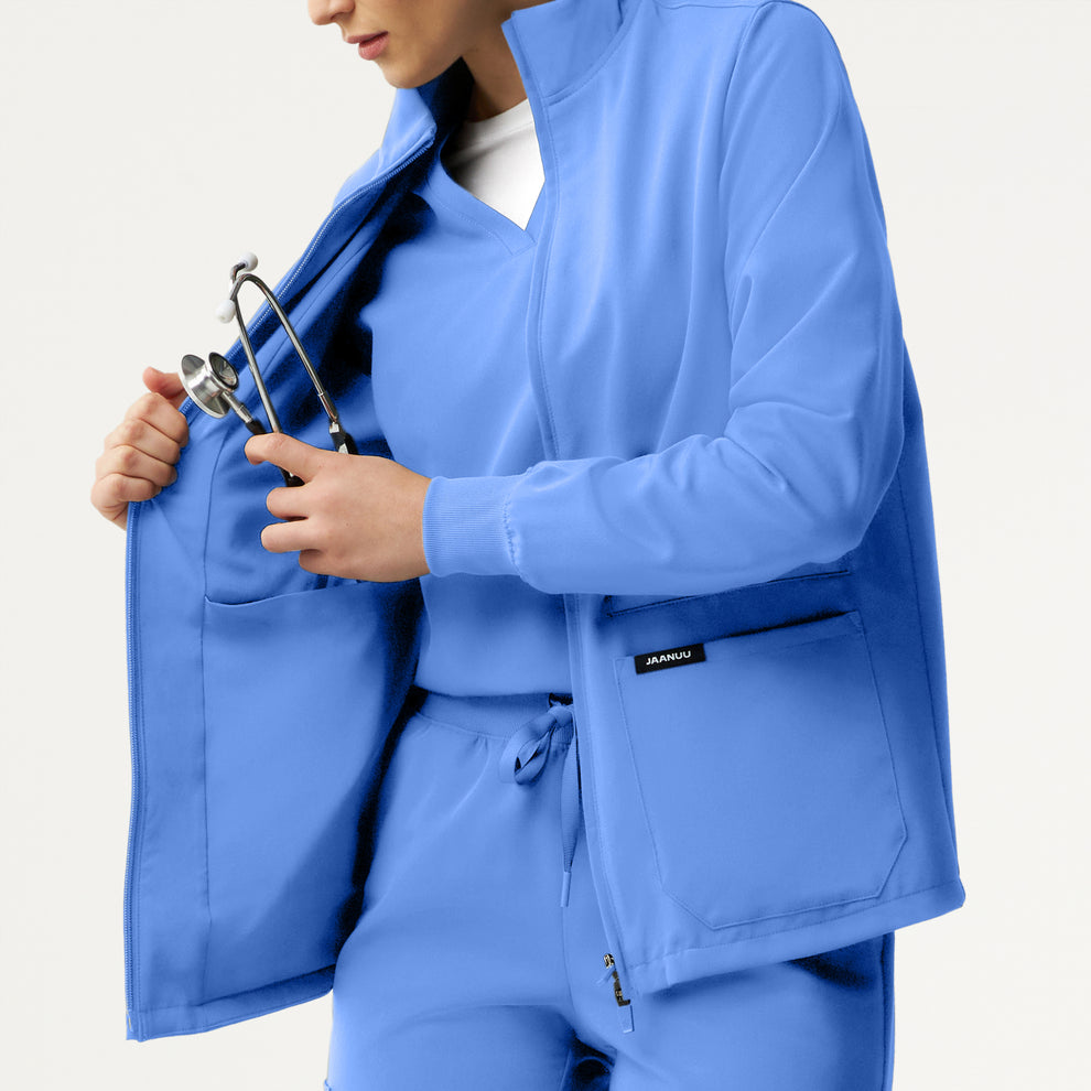 Ceri Essential 6-Pocket Scrub Jacket - Ceil Blue – JAANUU