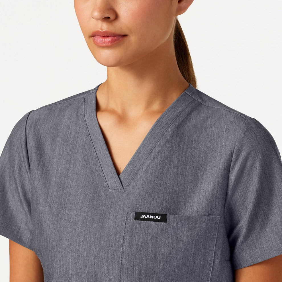 Rhena Slim Essential 1-Pocket Scrub Top - Heather Gray – JAANUU