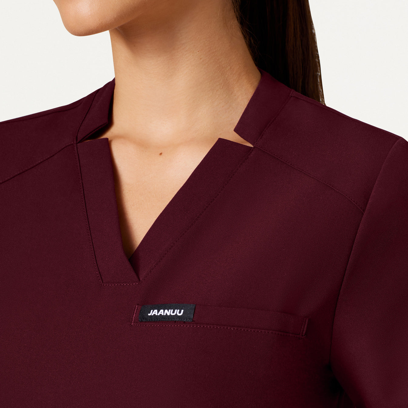 Helia Slim Notched V-Neck Scrub Top - Burgundy – JAANUU
