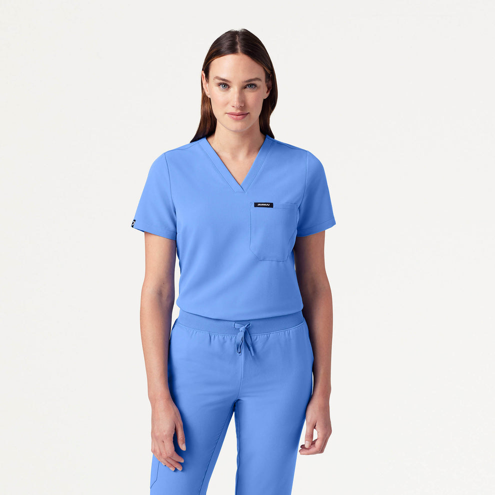 Rhena Slim Essential 1-Pocket Scrub Top - Ceil Blue – JAANUU