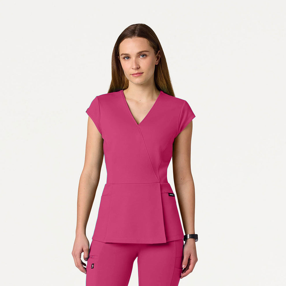 Isla Mock-Wrap UltraSOFT™ Scrub Top - Wild Berry – JAANUU