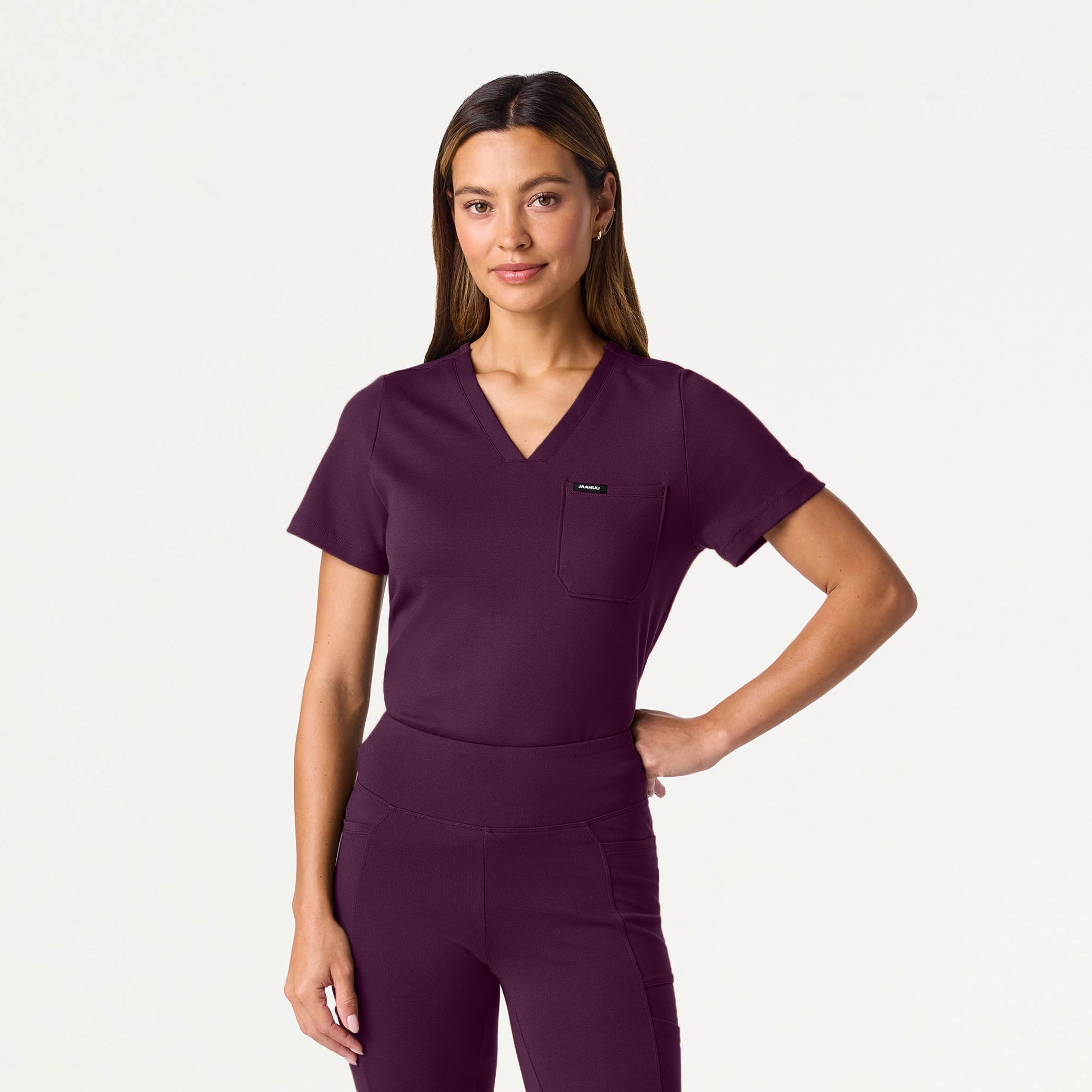 Rhena Slim UltraSOFT™ Scrub Top - Deep Eggplant – JAANUU