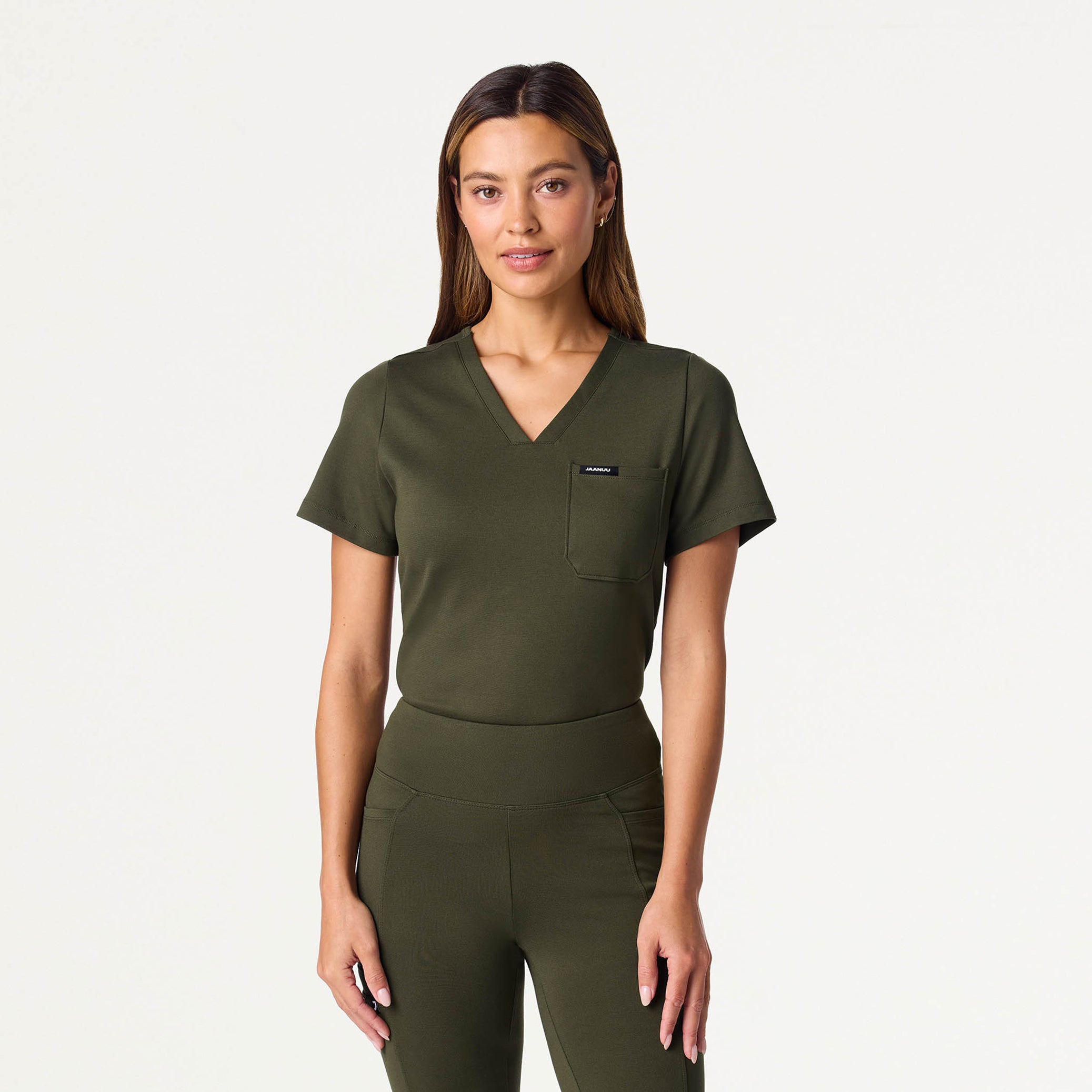 Rhena Slim UltraSOFT™ Scrub Top - Deep Olive – JAANUU