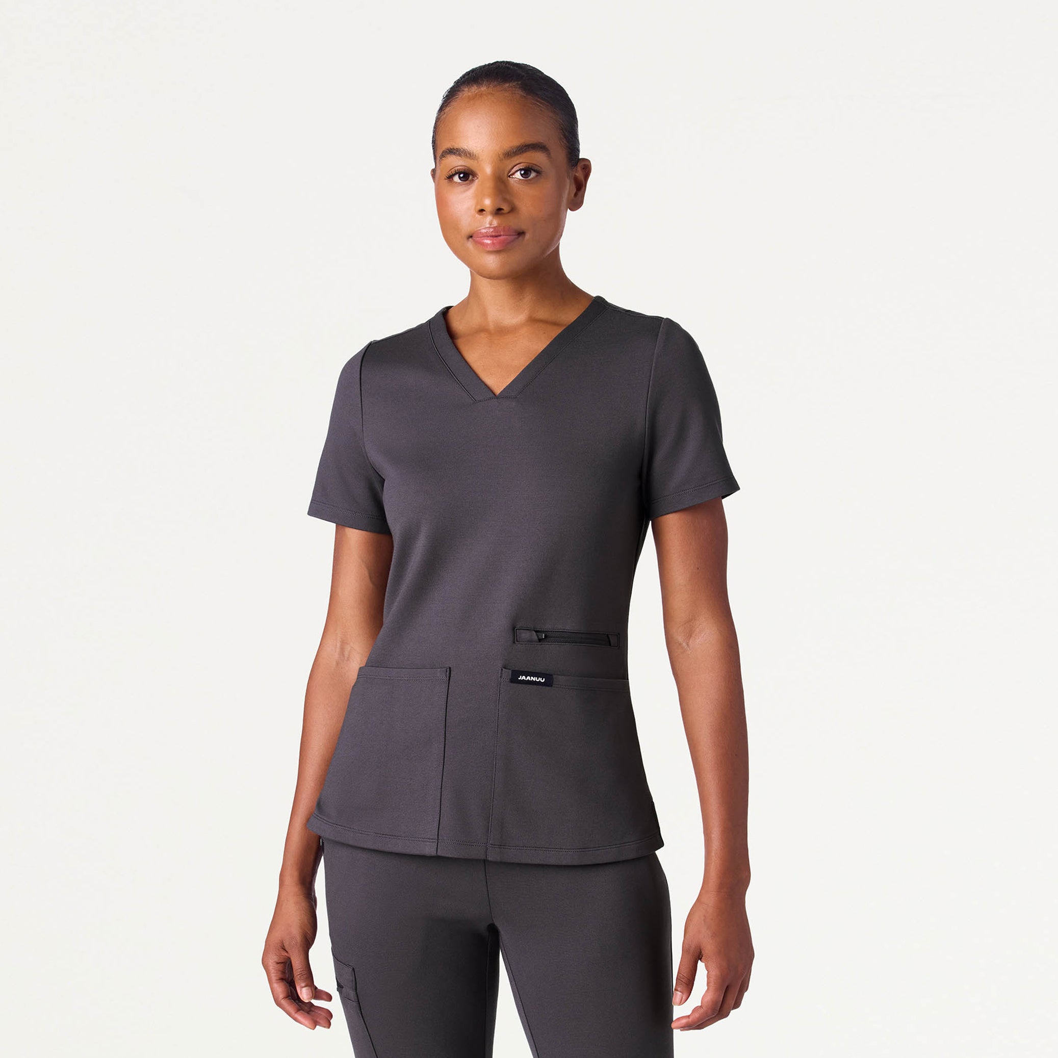 Kass Slim 4-Pocket UltraSOFT™ Scrub Top - Harbor Gray – JAANUU
